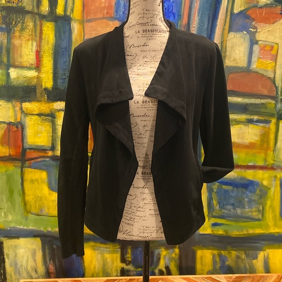 Vigoss | Jackets & Coats | Vigoss Black Faux Suede Leather Drape Front Moto Jacket M | Poshmark